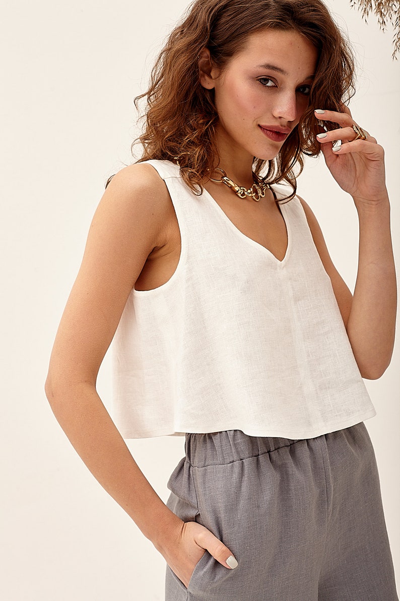 Linen Crop Top Cropped Linen Shirt White Linen Crop Top Etsy