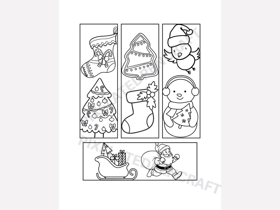 Printable Christmas Bookmarks Coloring Bookmark Printable 2x6" DIY ...