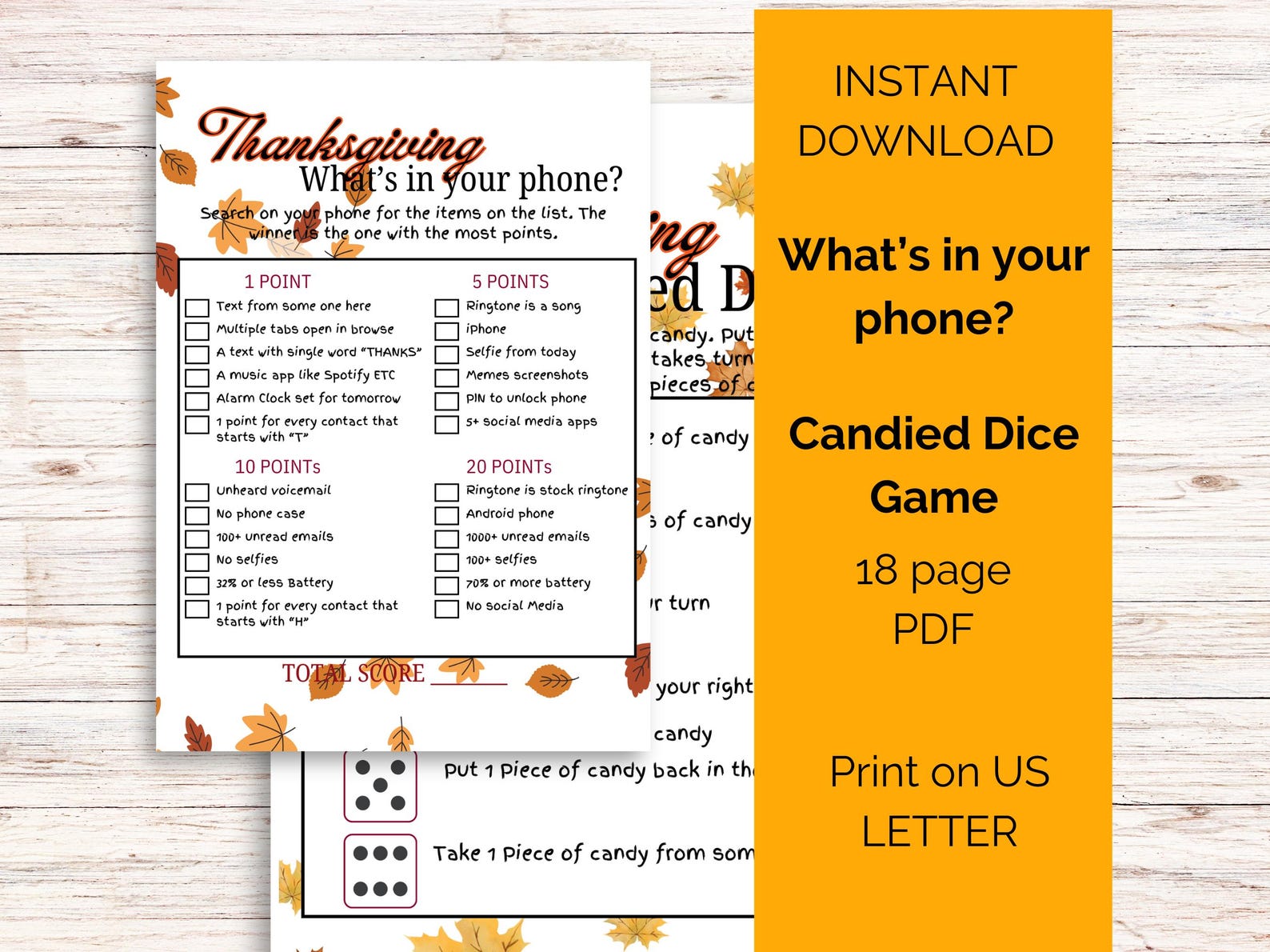 Thanksgiving Printable Games Selfie Scavenger Hunt Party Games 12 Game ...