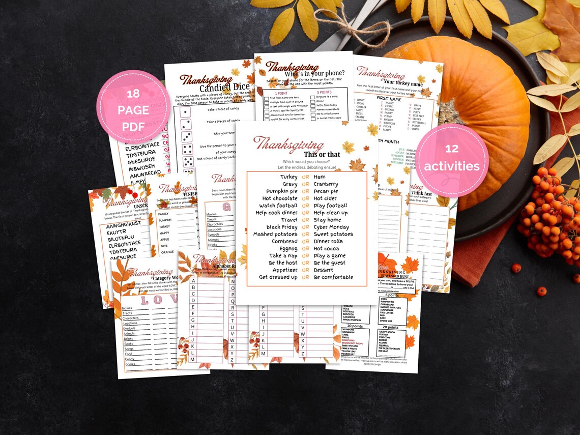 Thanksgiving Printable Games Selfie Scavenger Hunt Party Games 12 Game ...