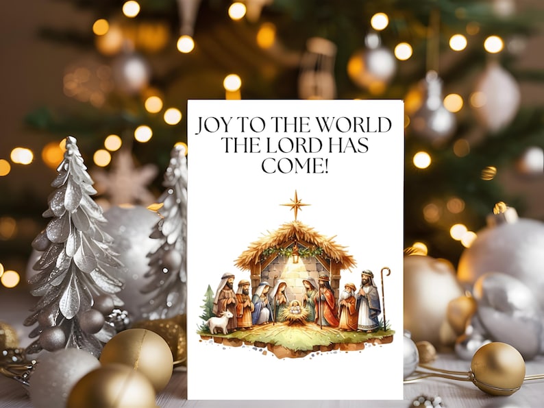 Print at Home Nativity Christmas Card 5x7 - Joy to the World Cut and ...