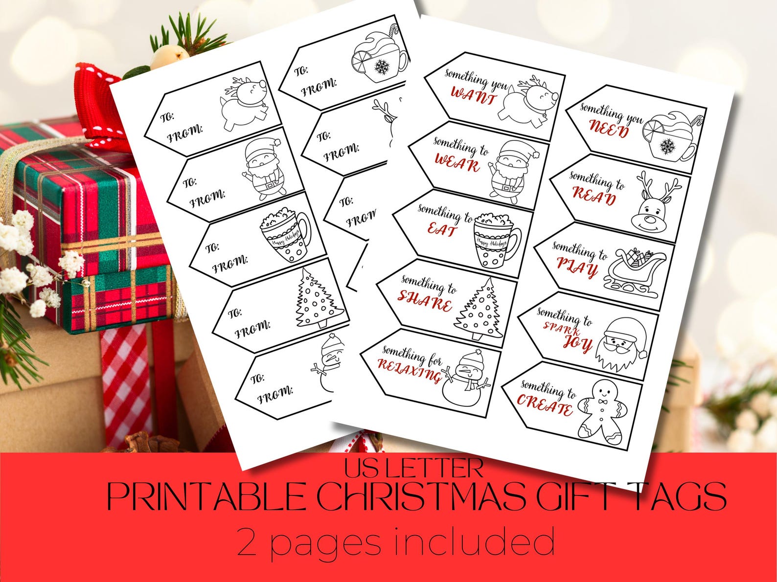 Printable Christmas Gift Tags, Kids Coloring (digital Download) - Etsy