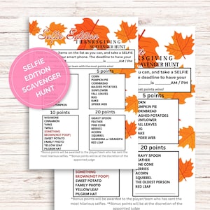 Thanksgiving Printable Games Selfie Scavenger Hunt Party Games 12 Game ...