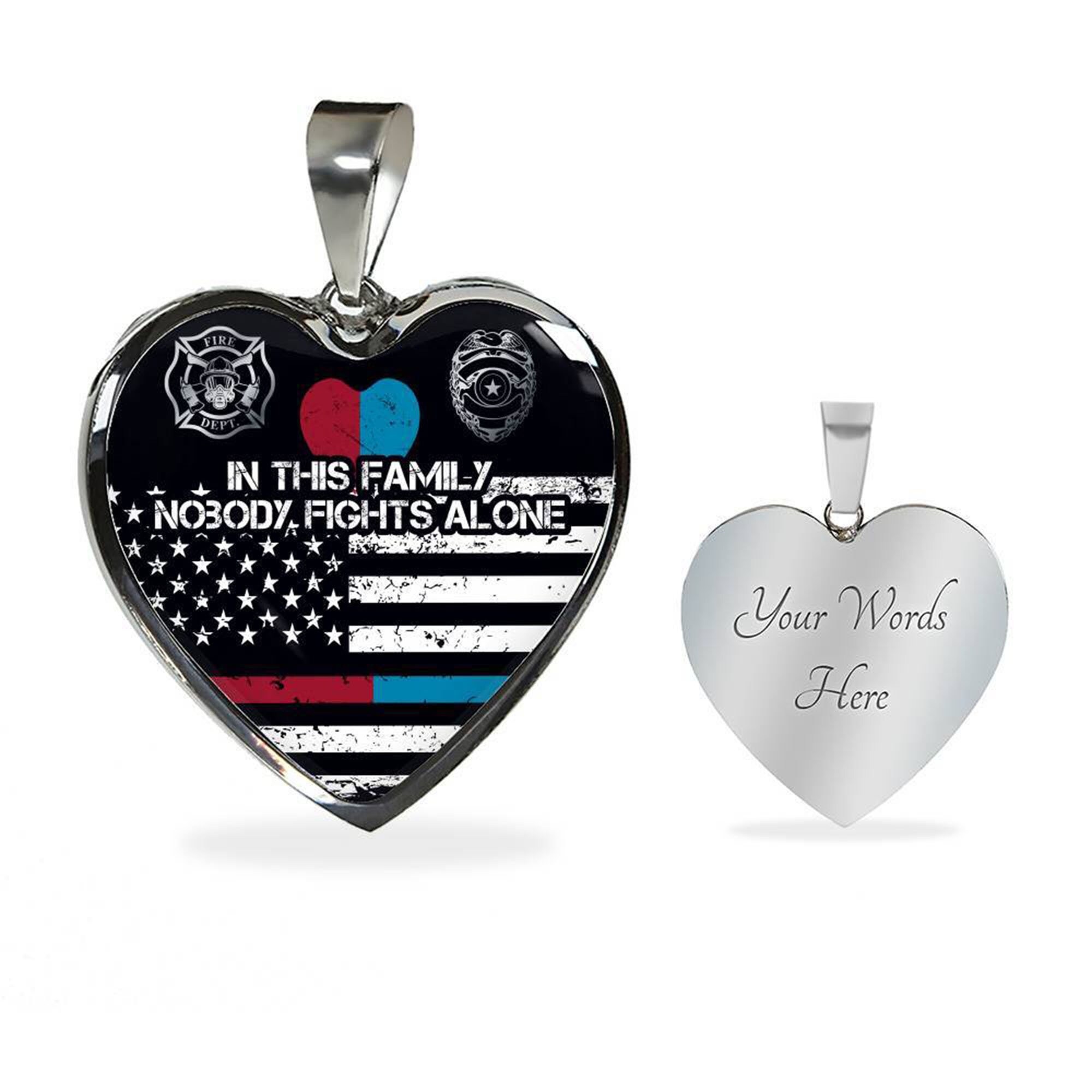 In This Family No One Fights Alone Heart Necklace, First Responder ...