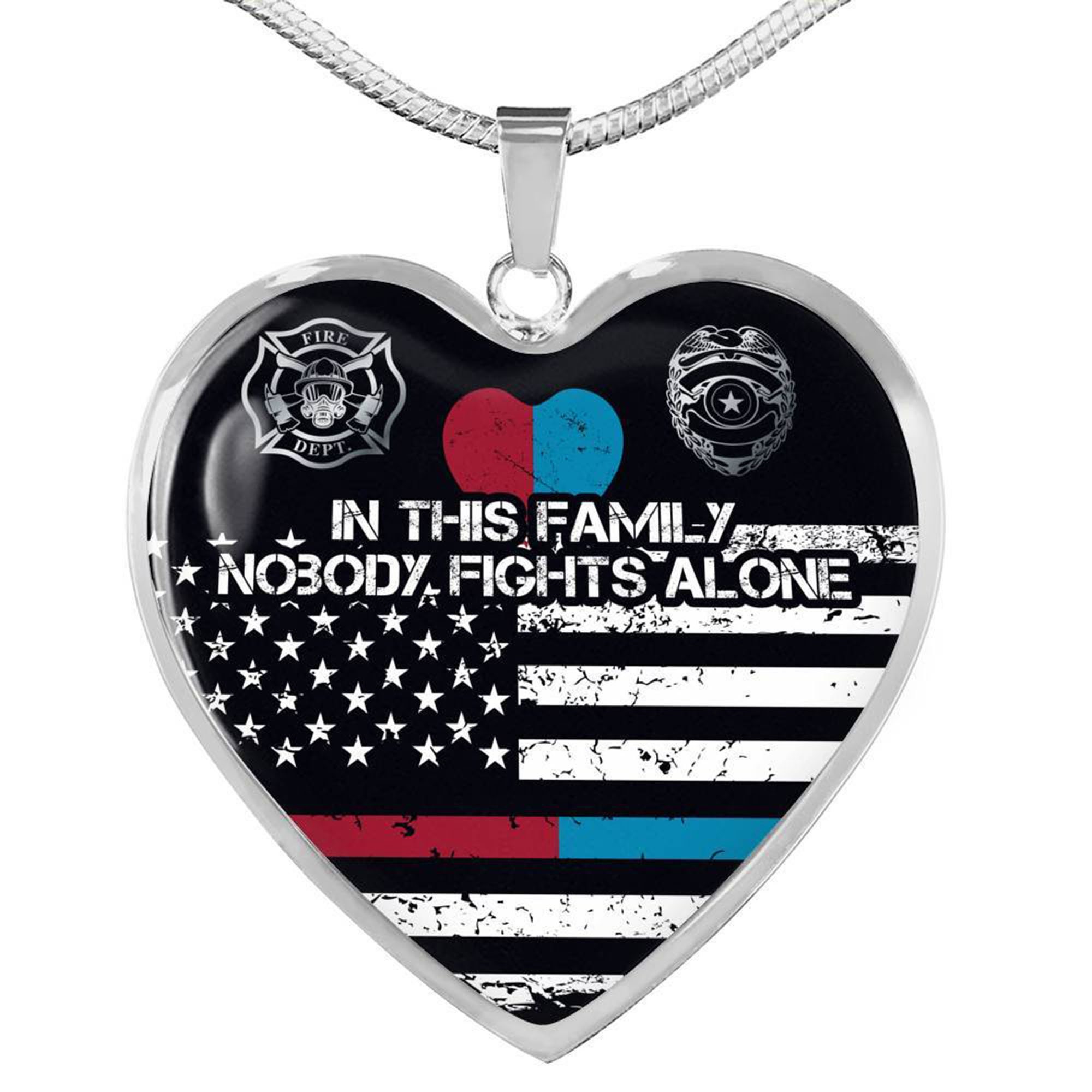 In This Family No One Fights Alone Heart Necklace, First Responder ...