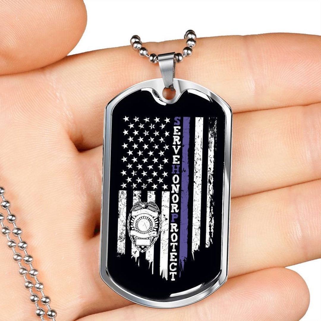 Serve Honor Protect Flag Necklace, Cop Necklace, Thin Blue Line, Dad ...