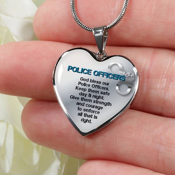 God Bless Our Police Officers Heart Necklace Female Police | Etsy