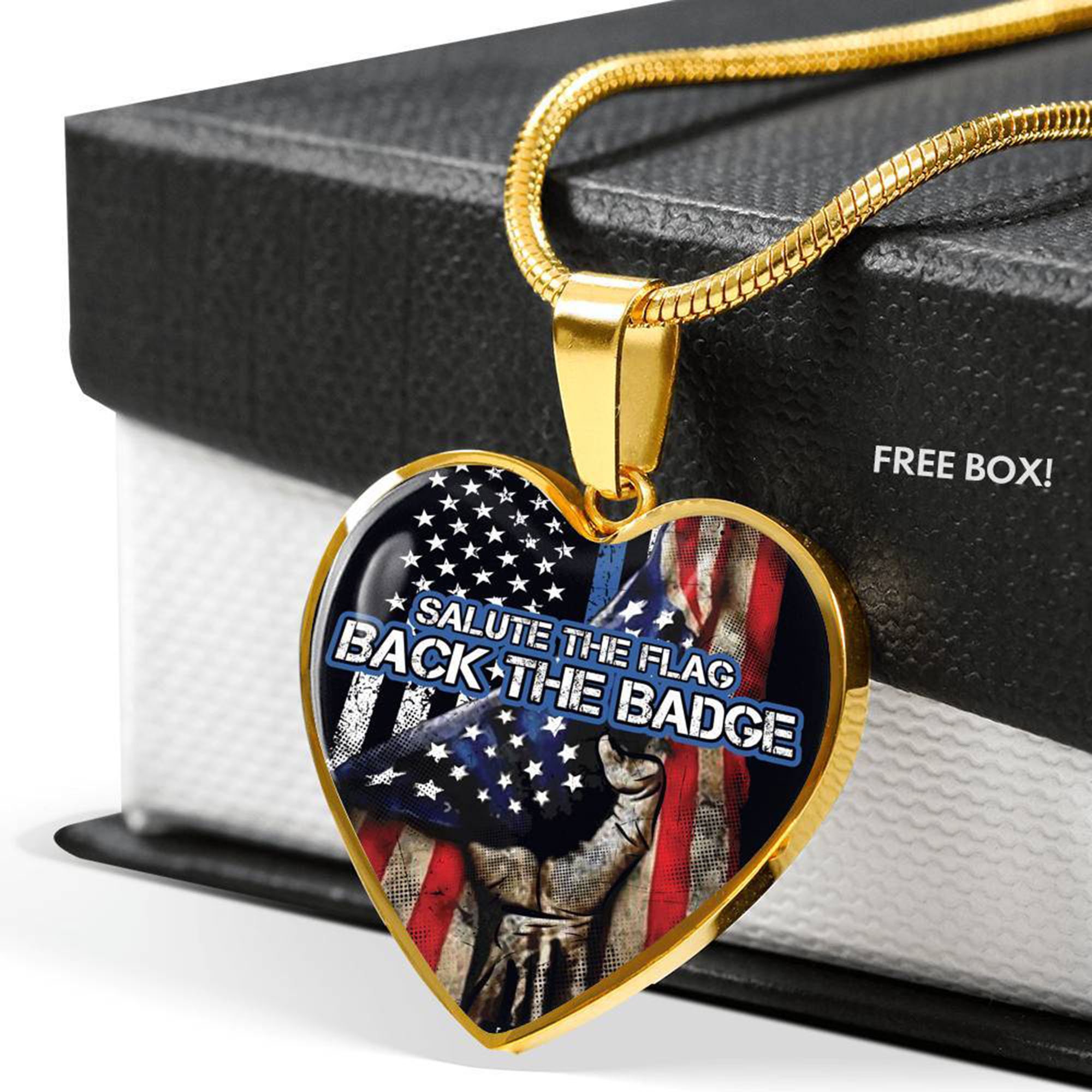 Salute the Flag Back the Badge Gold Heart, Patriotic Jewelry, Patriotic ...