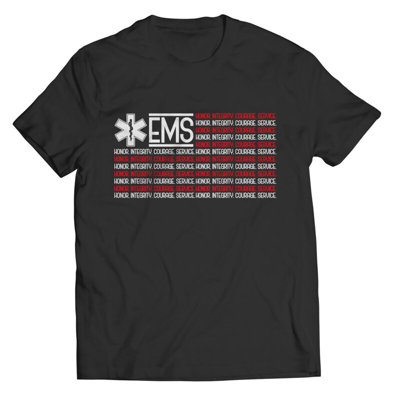Gift for Patriotic EMS, EMS Words of Service Flag Black T-shirt, Appreciation Gift for EMS ...