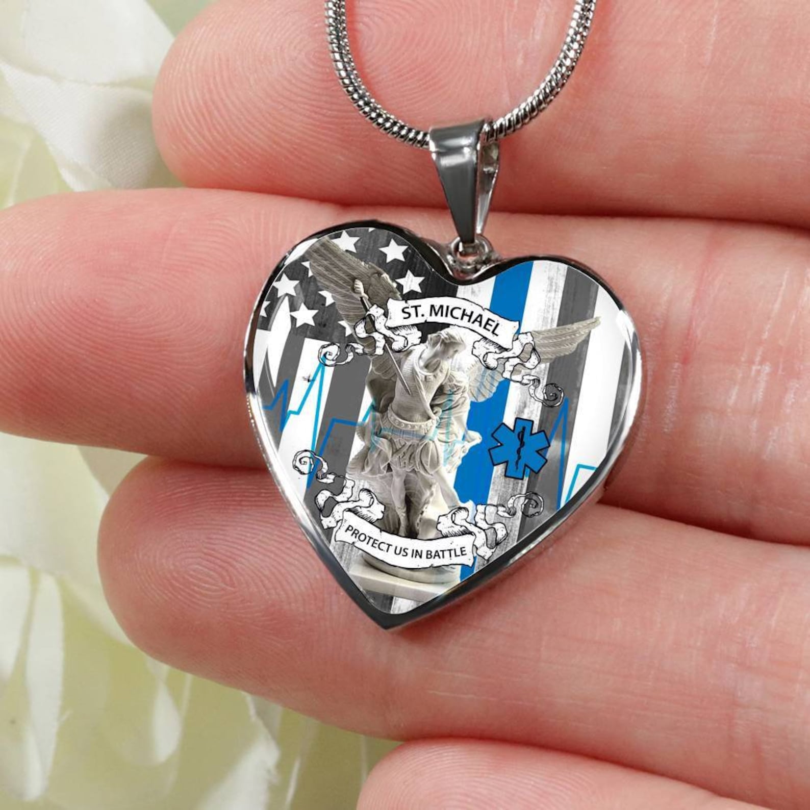 St Michael Protect Us in Battle Paramedic Stainless Heart Necklace, EMT Paramedic Necklace ...