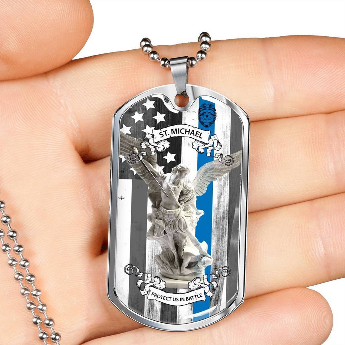 St Michael Protect Us in Battle Police Stainless Dog Tag, Police ...
