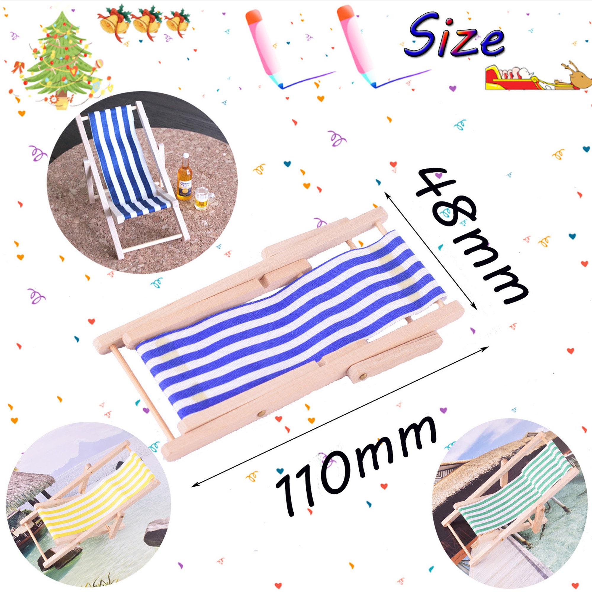 1:12 Miniature Beach Chair Foldable Striped Wooden Beach Chair - Etsy