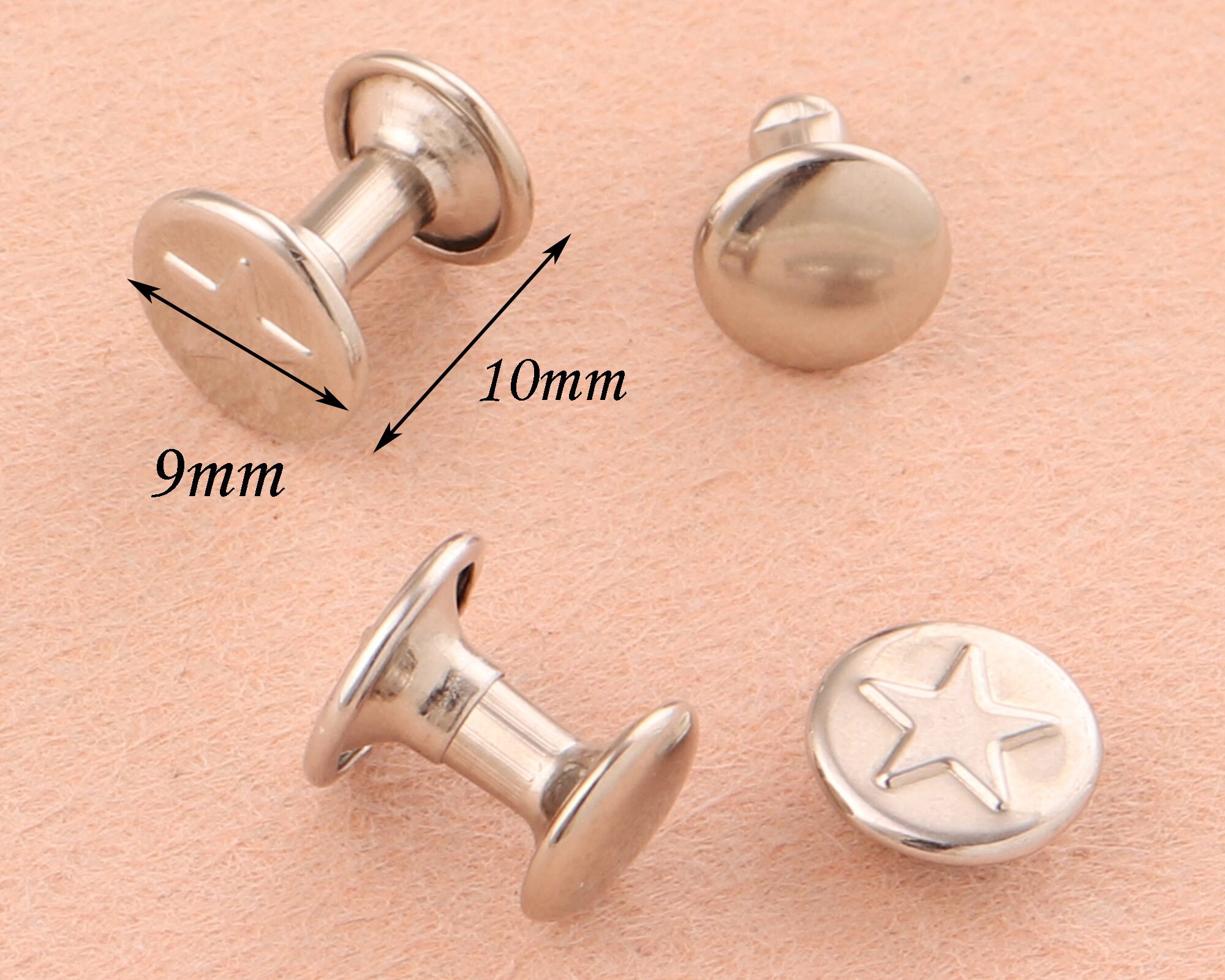 9mm silver Double Cap star RivetsMetal Button Round Rapid | Etsy