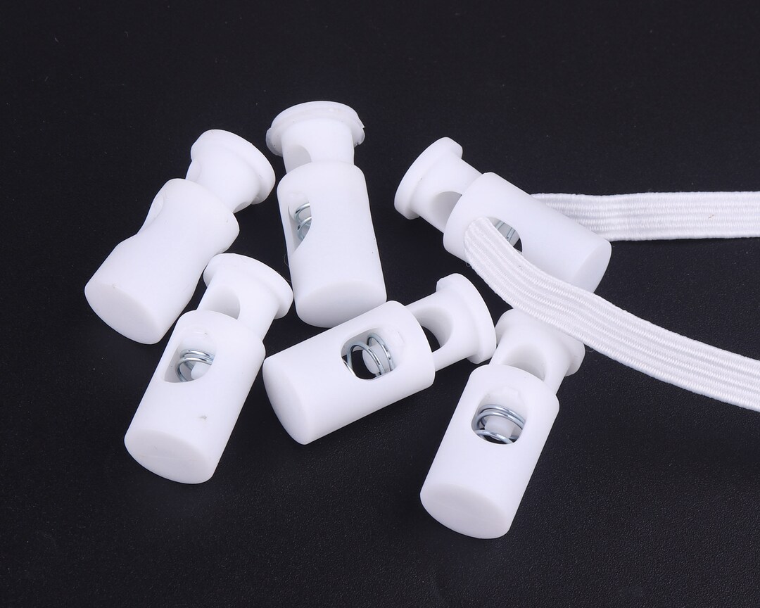 White Cord Lock Adjuster Elastic Adjuster Cord Stop Toggles Plastic ...