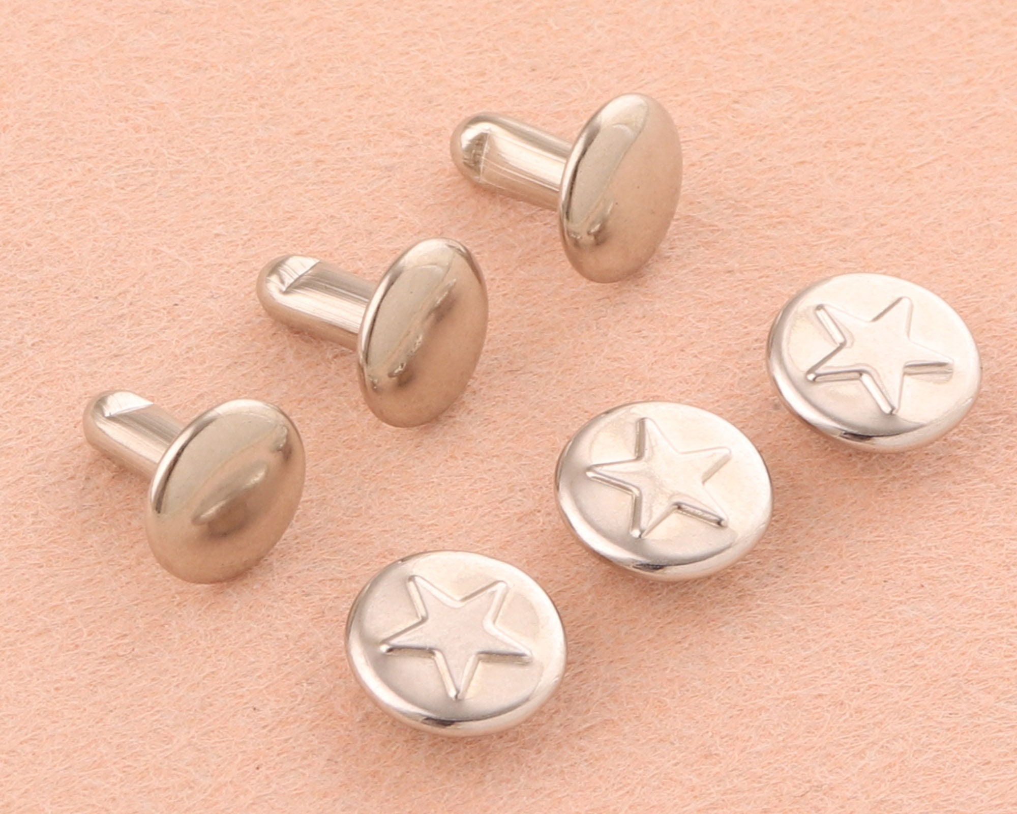 9mm silver Double Cap star RivetsMetal Button Round Rapid | Etsy