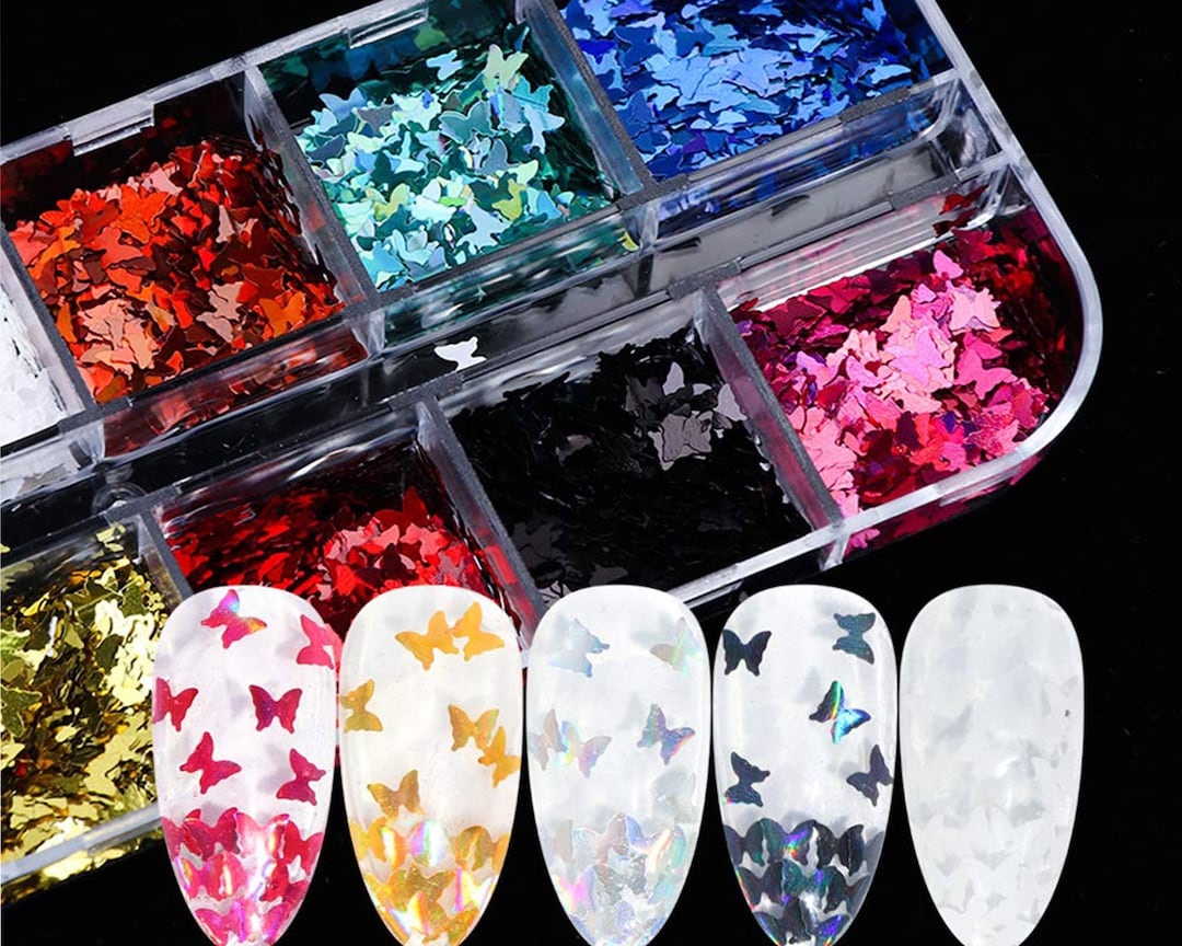 12 Colors Butterfly Glitter Nail Sequins Nail Art Flakes - Etsy