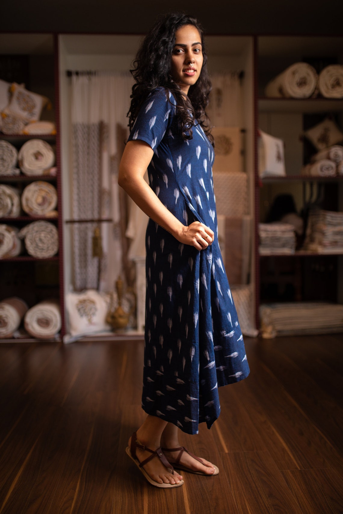 Navy Blue High Low Ikat Dress / Pure Cotton Ikat / Lounge Wear - Etsy