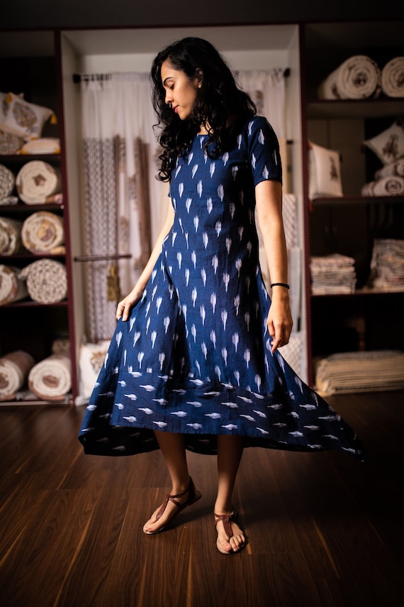 Navy Blue High Low Ikat Dress Woven Ikat Lounge Wear Etsy