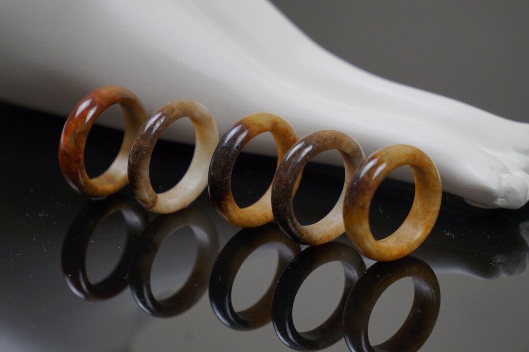 Natural Type A Two Tone Brown Honey Jadeite Ring Handcrafted Thin Stone ...