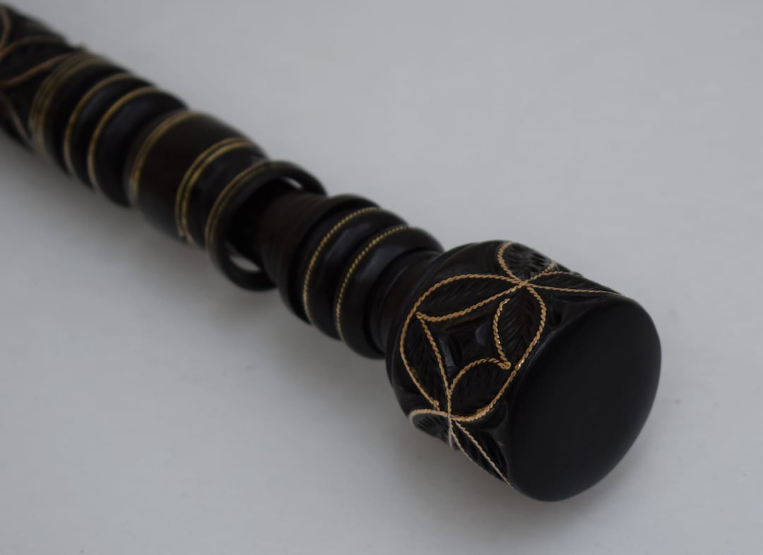 Hand Carved Ebony Wood Walking Cane: Egyptian Inlaid Stick (37 Inch) - Etsy