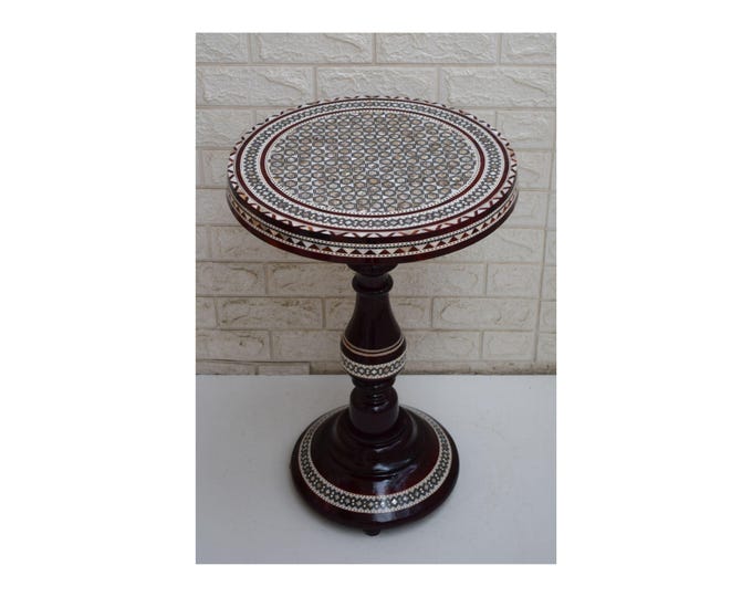 Coffee Side Table With Exquisite Mother of Pearl Inlay / Wooden Round ...