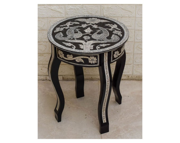 Coffee Side Table With Exquisite Mother of Pearl Inlay / Wooden Round ...