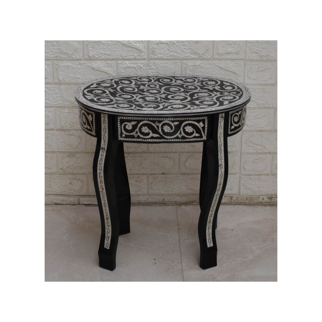 Oval 19" * 13" Egyptian Mother of Pearl Inlay Side Table, Bedside ...