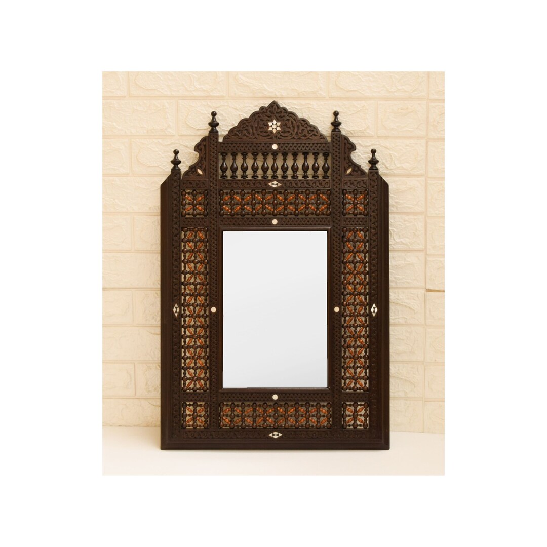 Wall Hanging Mirror Frame, Handcarved Syrian 27 * 18" Mother of Pearl ...