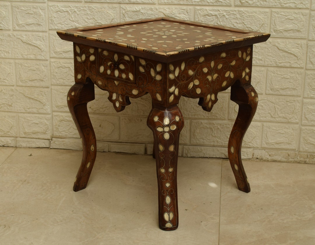 Vintage Syrian Side Table: Handcrafted Mother of Pearl Inlay, Moroccan ...