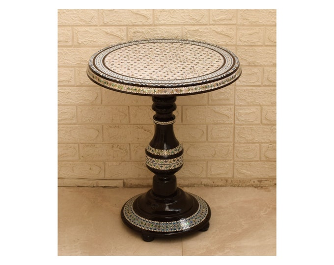 Coffee Side Table With Exquisite Mother of Pearl Inlay / Wooden Round ...