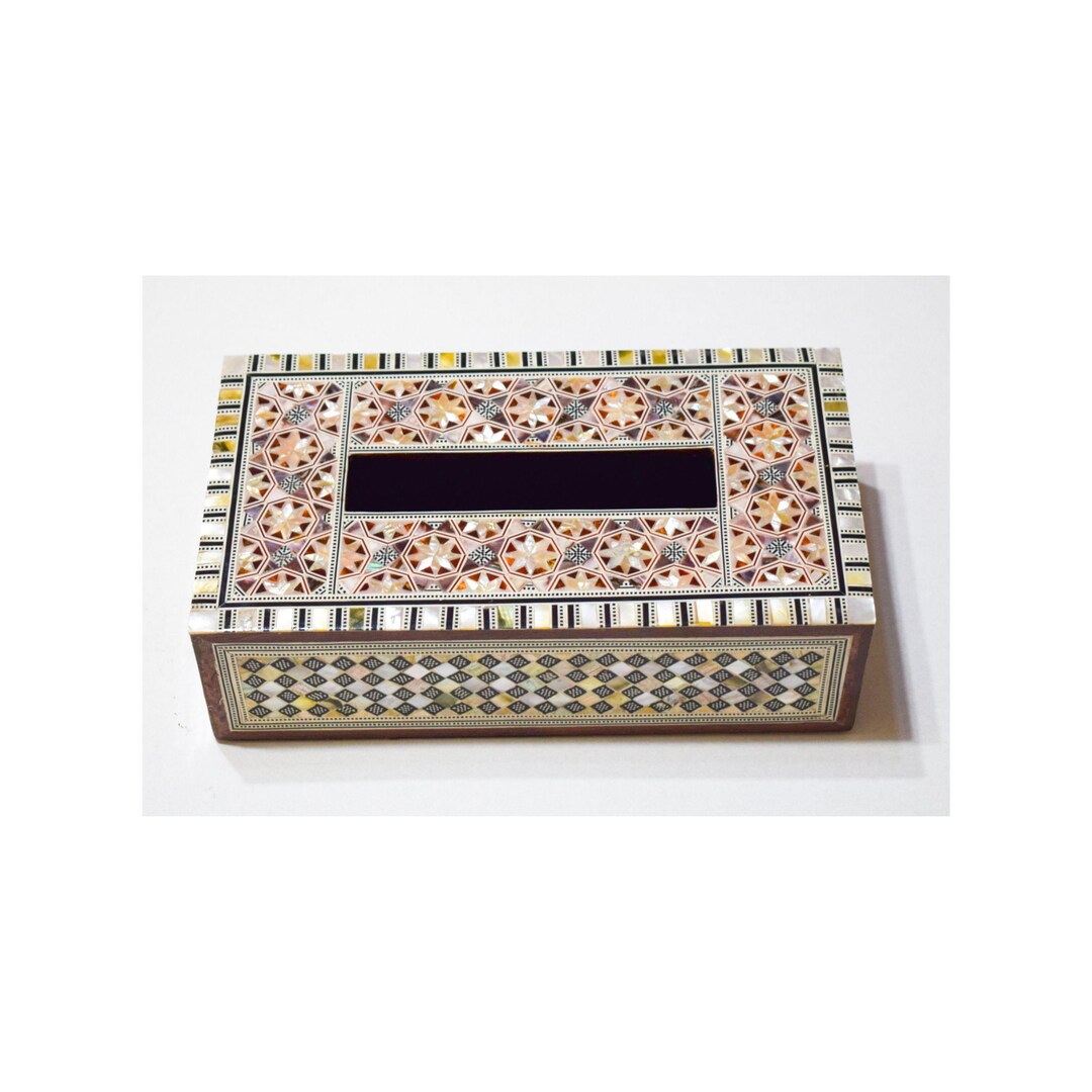 Tissue Box Cover, Handcrafted Egyptian Natural Mother of Pearl Inlaid ...