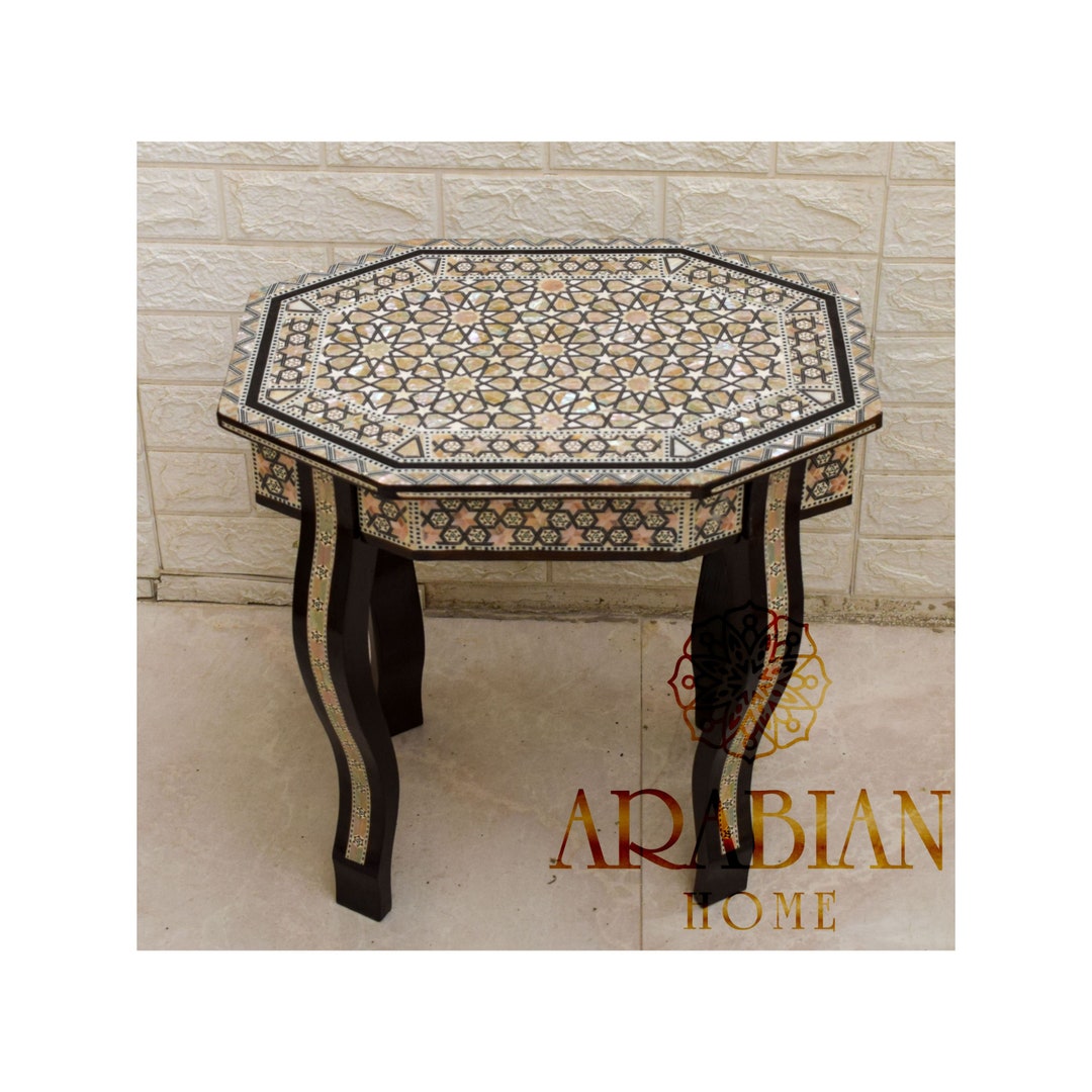 Handmade Egyptian Mother of Pearl Inlay Side Table: Mosaic Bedside ...