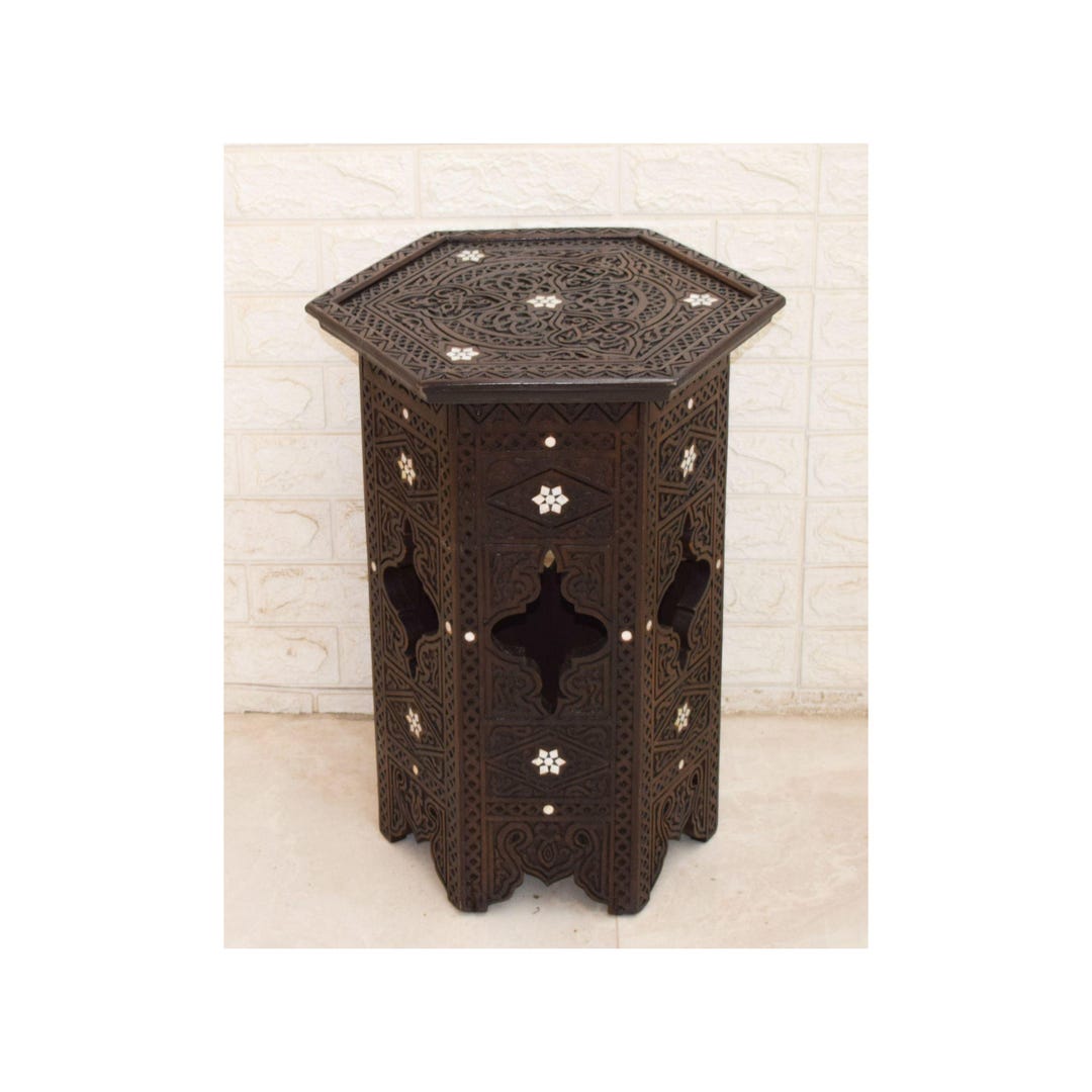 Handcrafted Syrian Table, Mother of Pearl Inlay Table, Wood Side Table ...