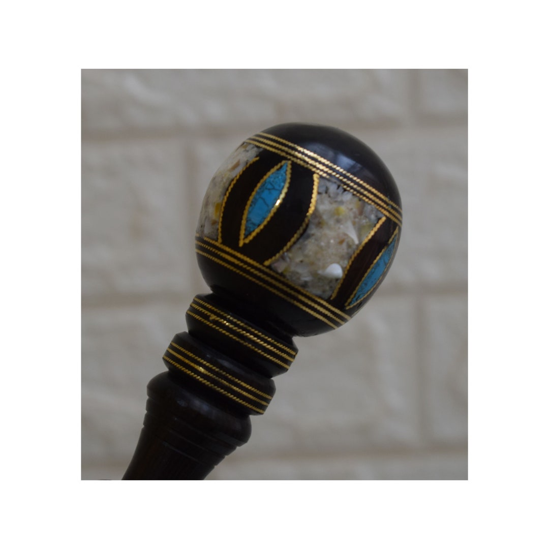 Handmade Egyptian 37 Turquoise and Mother of Pearl Inlay Wooden Stick ...