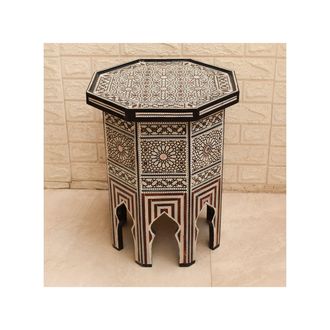 Handmade Morocco Table, Egyptian Mother of Pearl Inlaid Wood Side Table ...