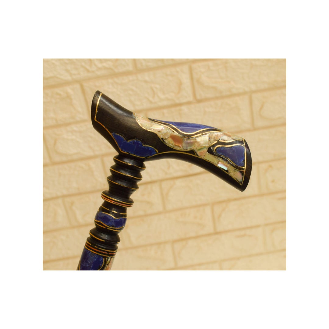 Egyptian Handmade 36" Lapis and Mother of Pearl Inlaid Wooden Stick, 91 ...