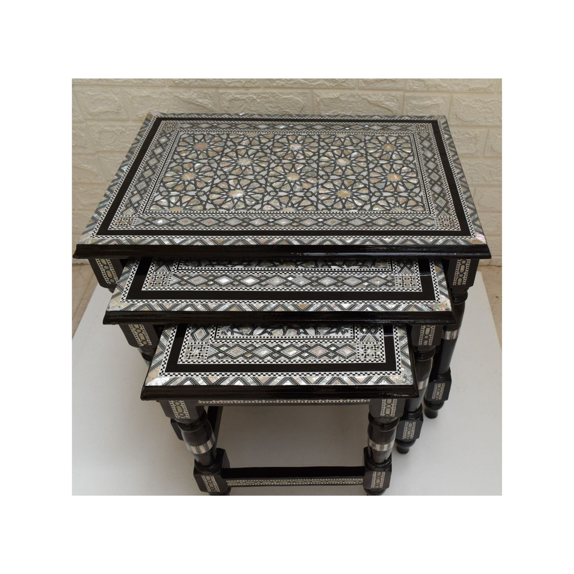 Egyptian Handmade Coffee Table Set of 3 Table Nest Mother of | Etsy