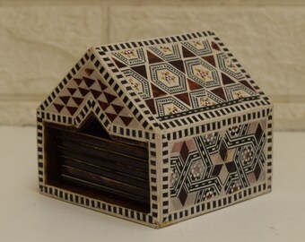Elegant Egyptian Handcrafted Mosaic Coasters: Mother of Pearl Inlaid ...