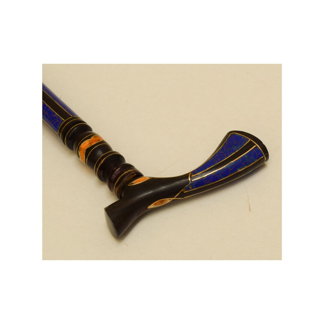 Egyptian Handmade 36" Lapis and Amber Inlaid Wooden Stick, 93 Cm Wood ...
