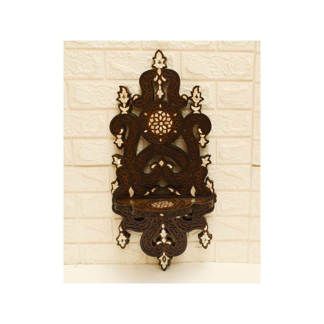 Hand-carved Syrian Wall Shelf: Mother of Pearl Inlay, Moroccan Decor ...