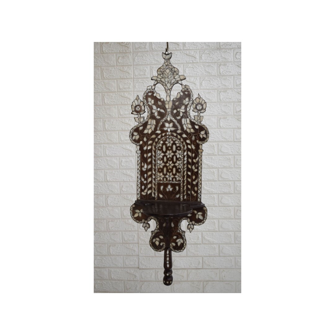 Vintage Syrian Wooden Shelf, Handmade Mother of Pearl Inlay Wall ...