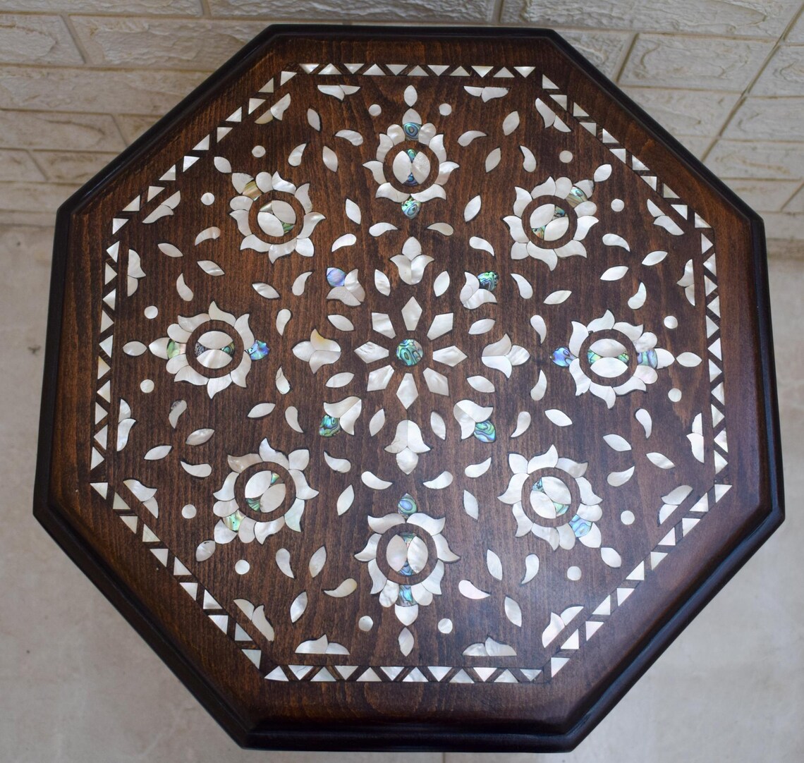 Syrian Wood Side Table: Mother of Pearl Inlay, Moroccan Decor (20" H ...