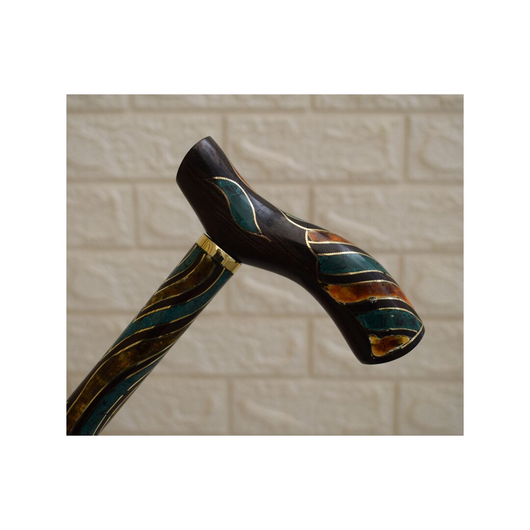 Unique Handmade Egyptian 37" Amber and Malachite Inlay Wooden Stick, 93 ...