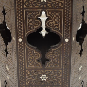Hand Carved Syrian Table: Mother of Pearl Inlaid Beech Wood Side Table ...