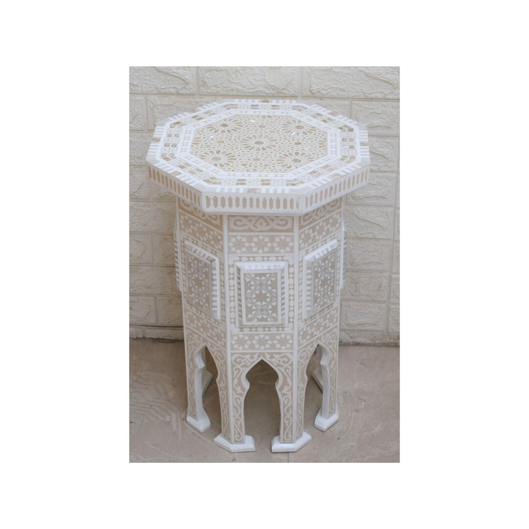 Handmade Morocco Wood Side Table, Egyptian Mother of Pearl Inlaid, 23 ...