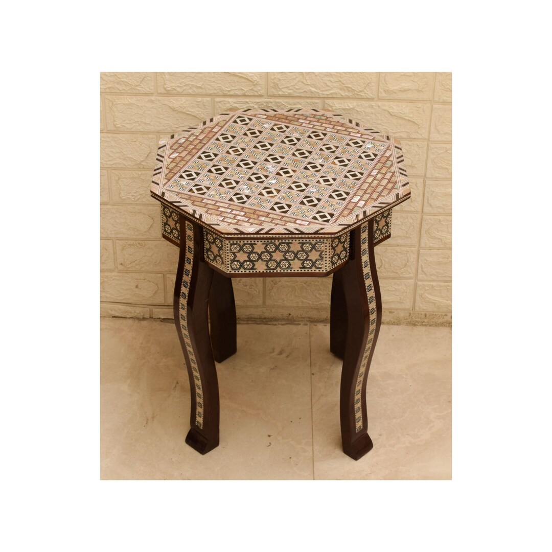 Chess Game Table, Board Game 16" Octagonal Egyptian Mother of Pearl ...