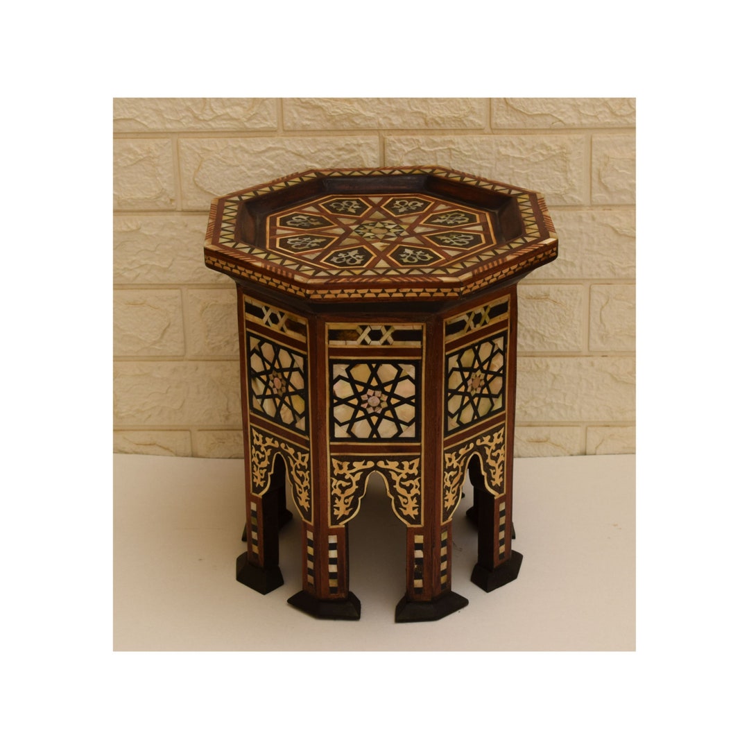 13" Height Wood Side Table, Handmade Moroccan Living Room Table, Mother ...