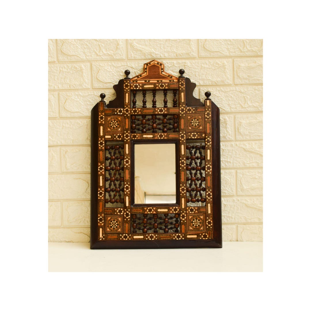 Syrian Wooden Wall Mirror Frame: Hand-carved Marquetry, Moroccan Decor ...