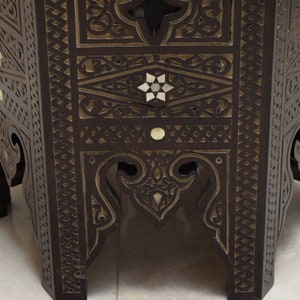 Hand Carved Syrian Table: Mother of Pearl Inlaid Beech Wood Side Table ...