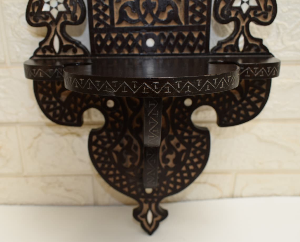 Hand Carved Walnut Wall Shelf: Syrian Mother of Pearl Inlay - Etsy